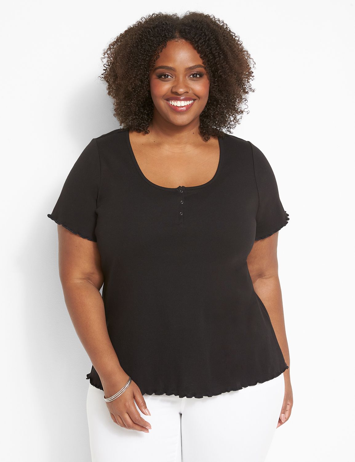 Short-Sleeve Scoop-Neck Snap Tee