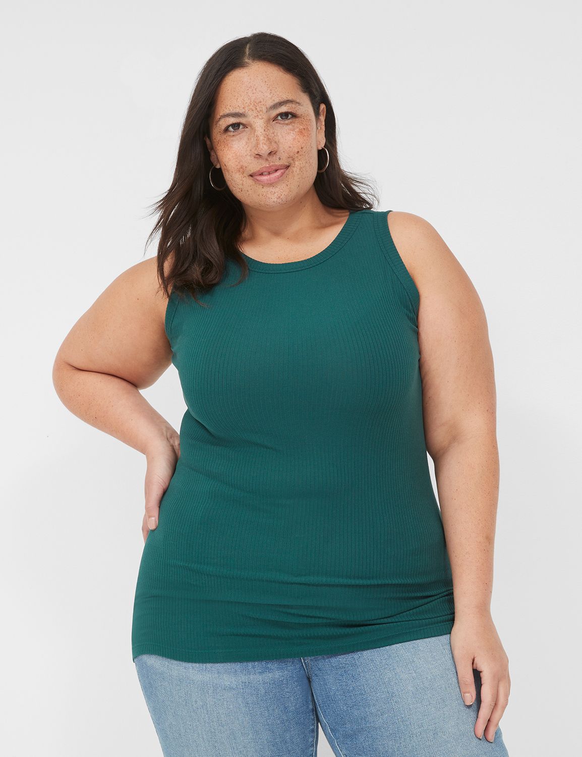Sleeveless High Neck Rib Tank Fall/ | LaneBryant