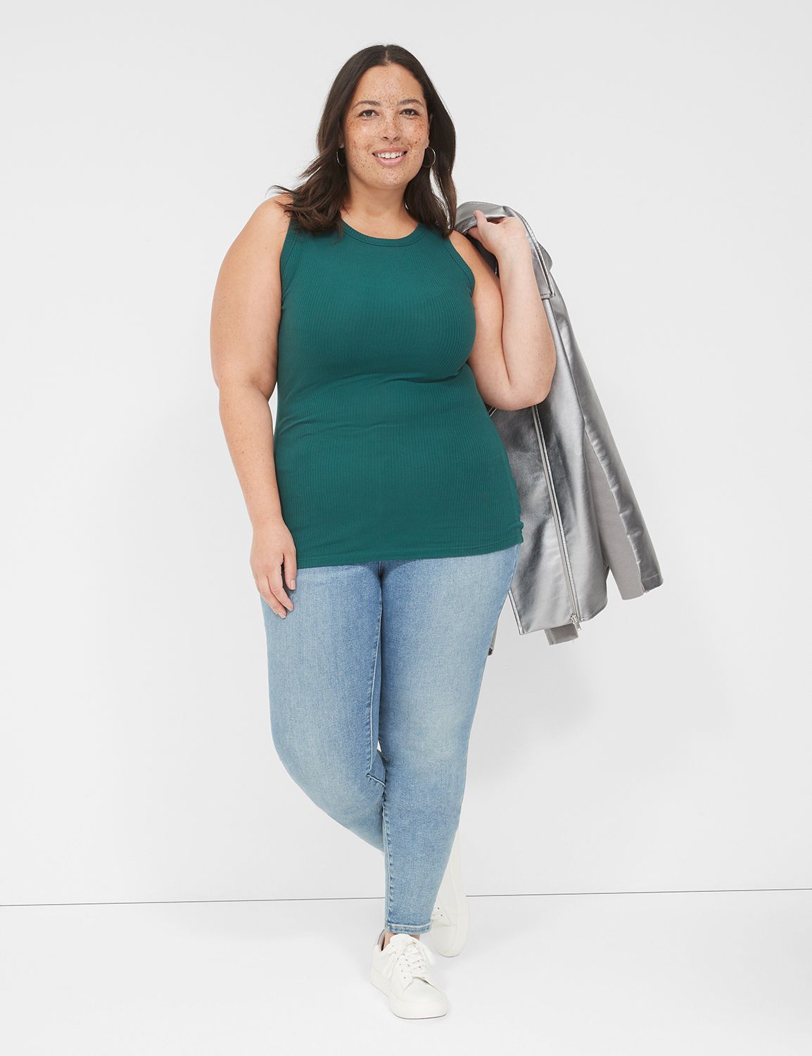 Sleeveless High Neck Rib Tank Fall/ | LaneBryant