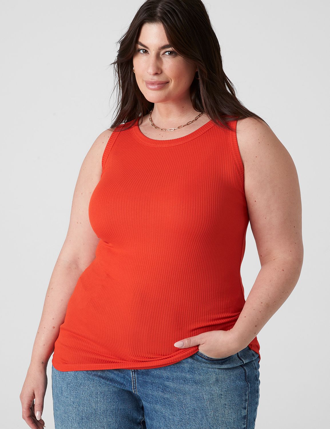 Sleeveless High Neck Rib Tank Fall/ | LaneBryant