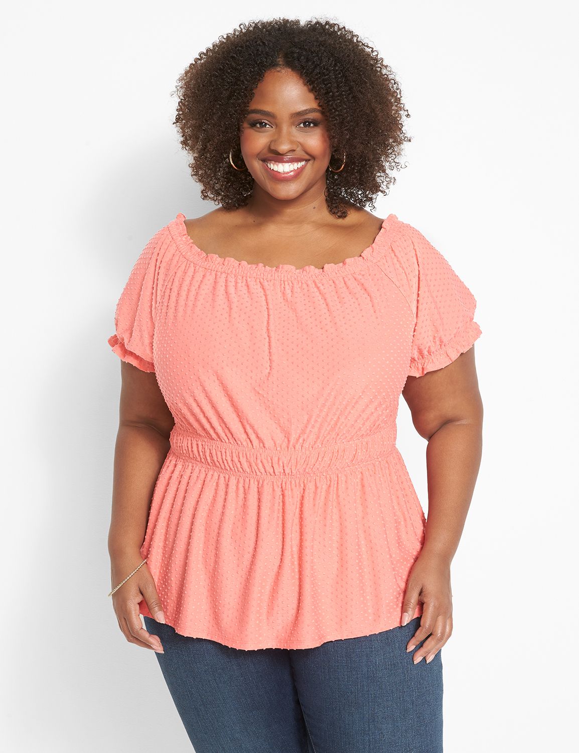 Short Blouson Sleeve Portrait Neck