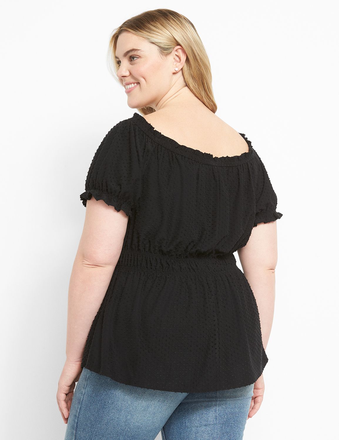 Short Blouson Sleeve Portrait Neck
