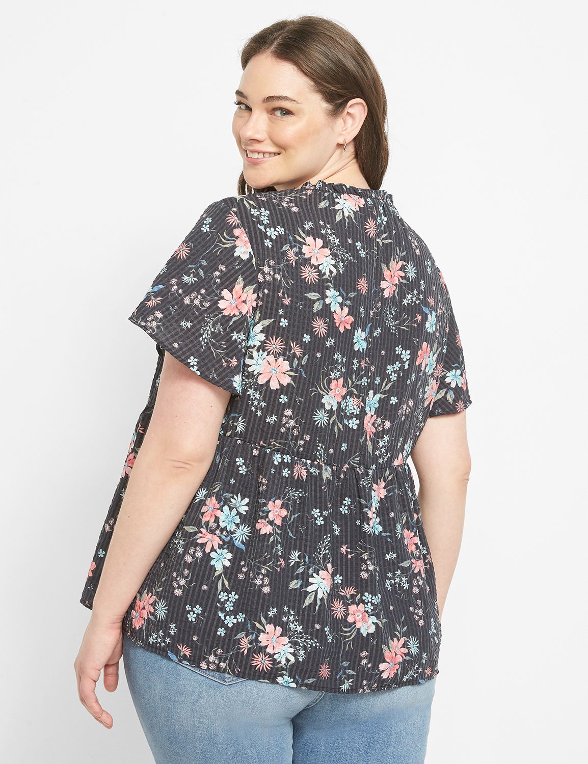 Short Sleeve Split Ruffle Neck Pop