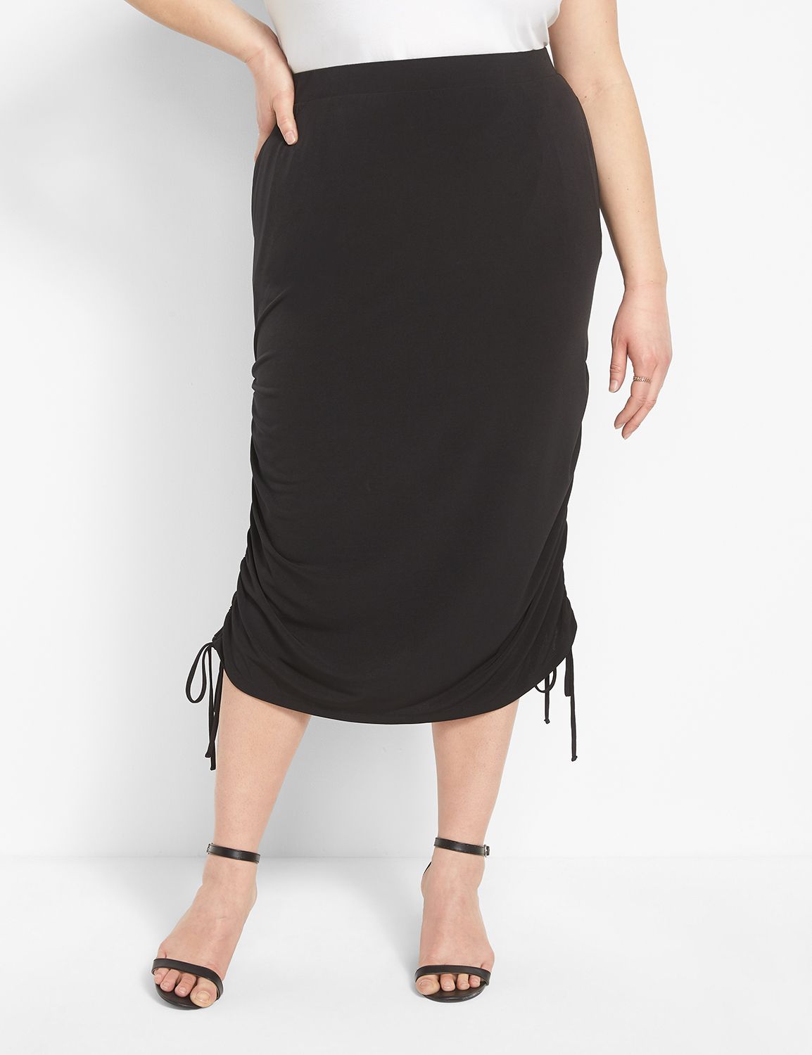 Ruched-Side Midi Skirt