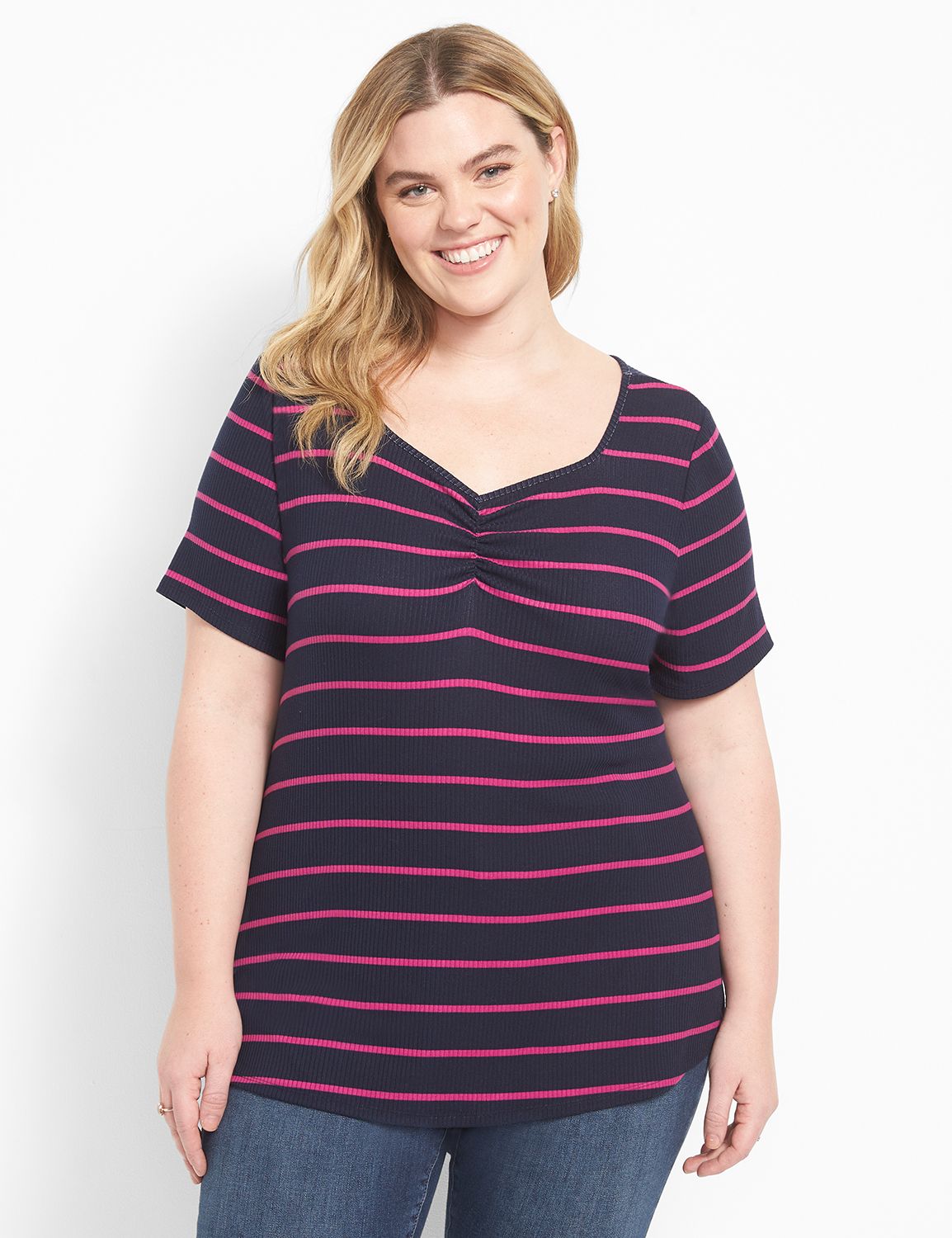 Short Sleeve Sweet Heart Neck Tee 1
