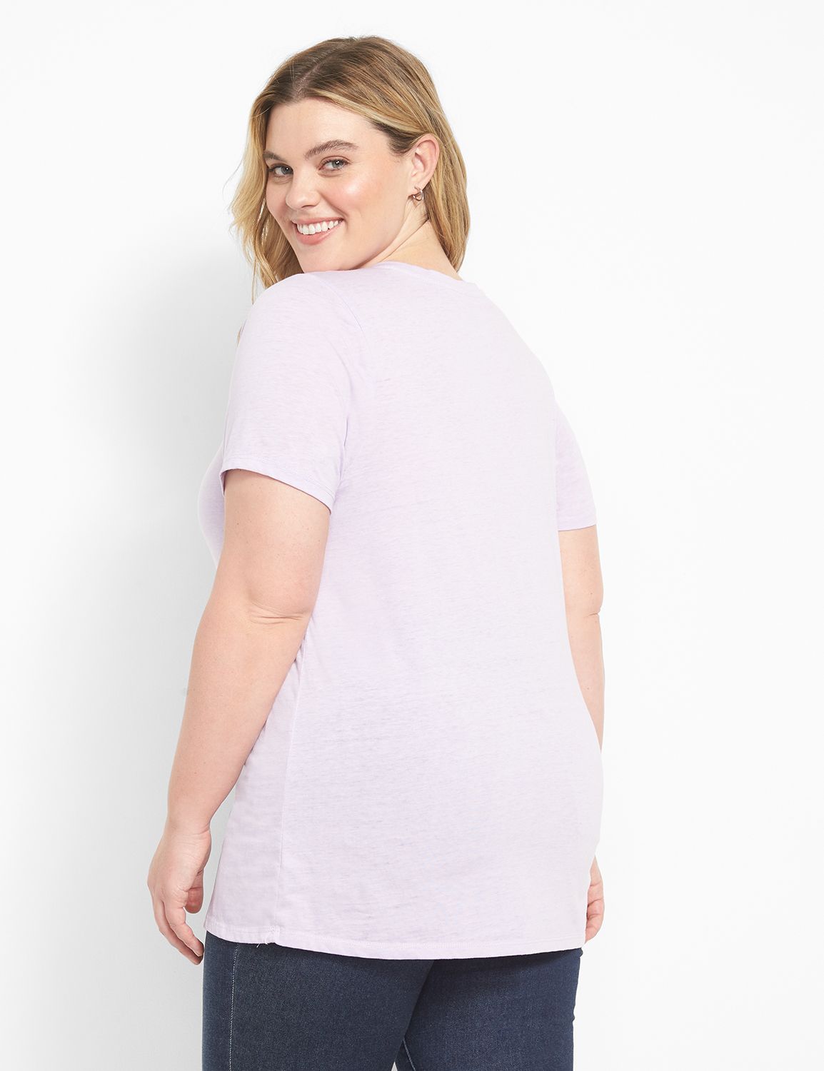 SS V-Neck Straight Hem Tee Graphic