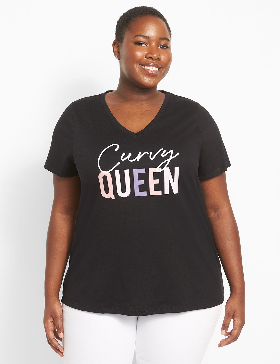 Classic Short-Sleeve V-Neck Curvy Queen Graphic Tee