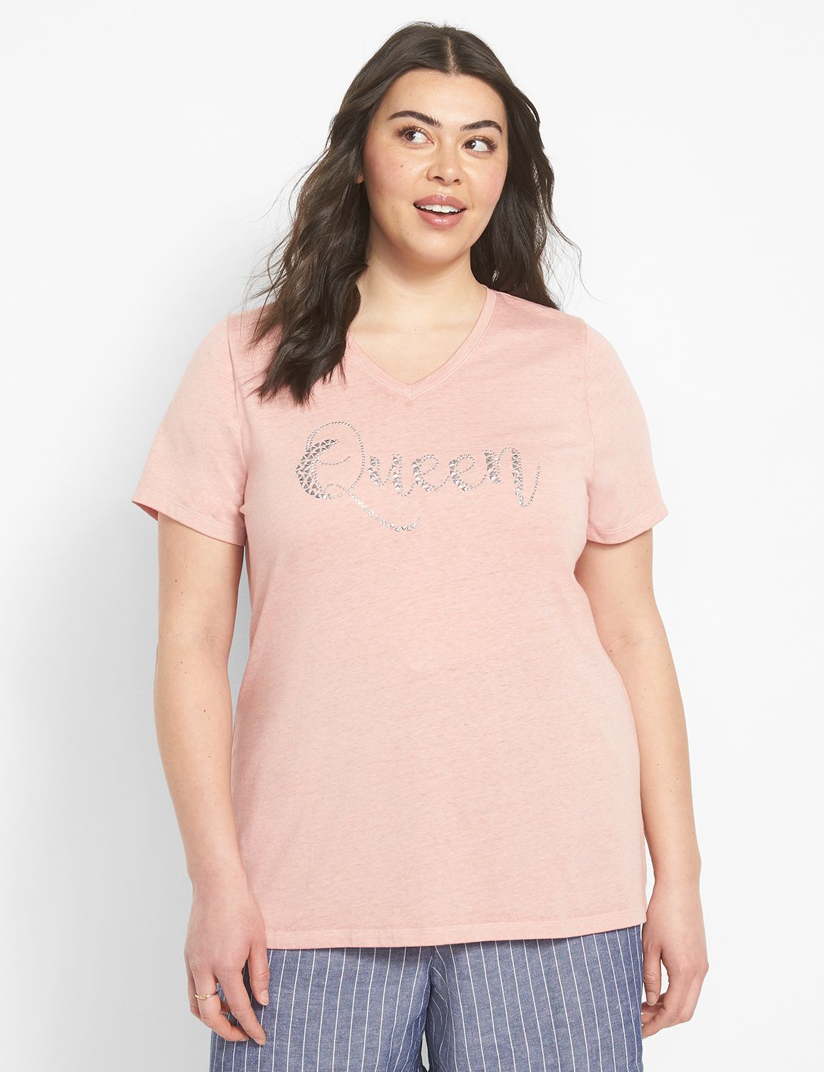 SS V-Neck Straight Hem Tee Graphic: