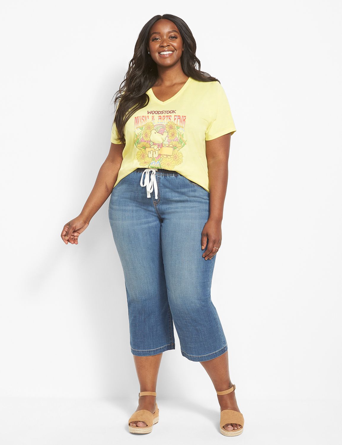 SS V-Neck Straight Hem Tee Graphic