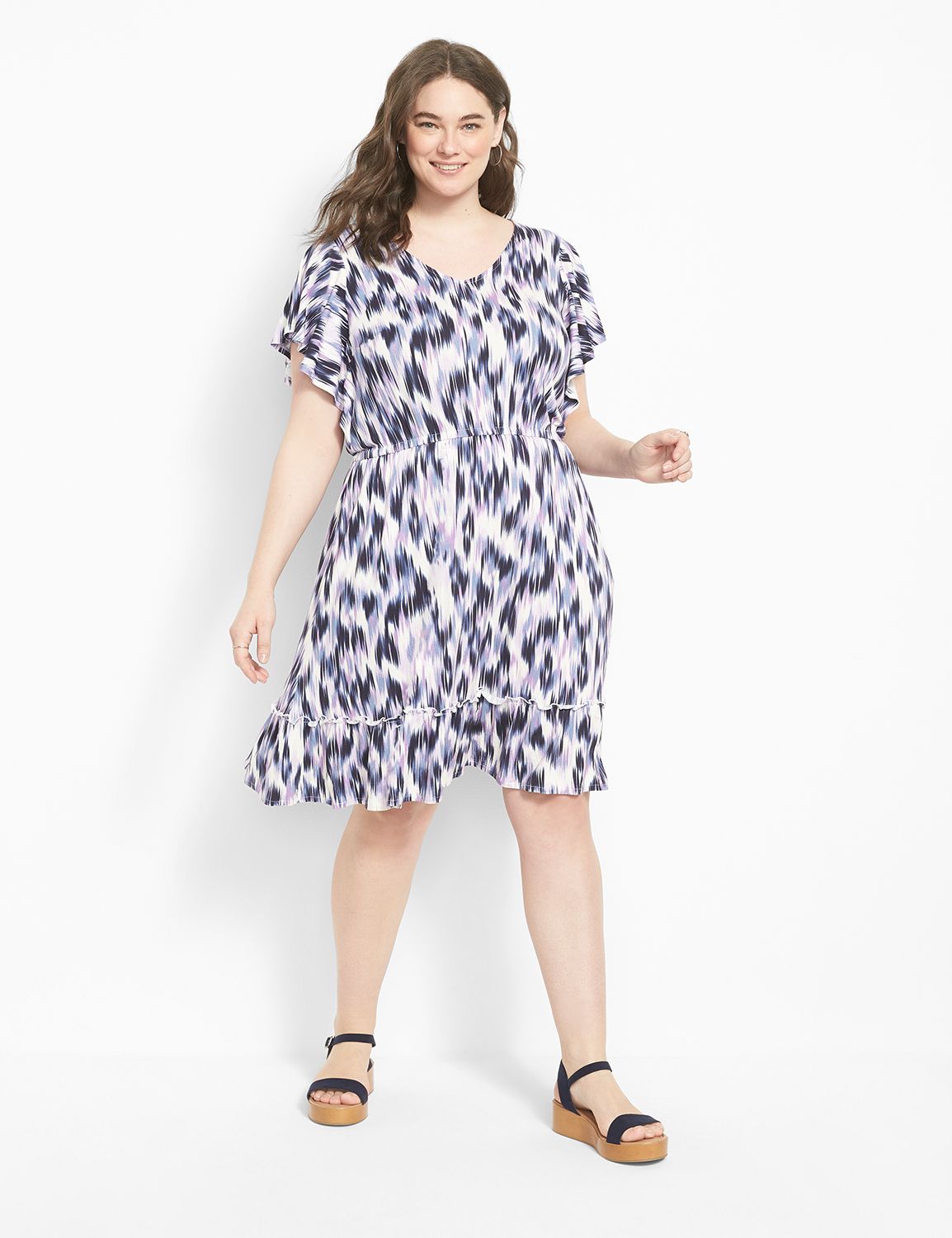 Short Flutter Sleeve V Neck Tiered