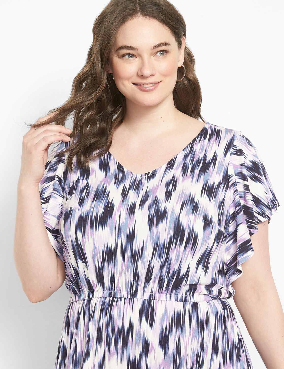 Short Flutter Sleeve V Neck Tiered