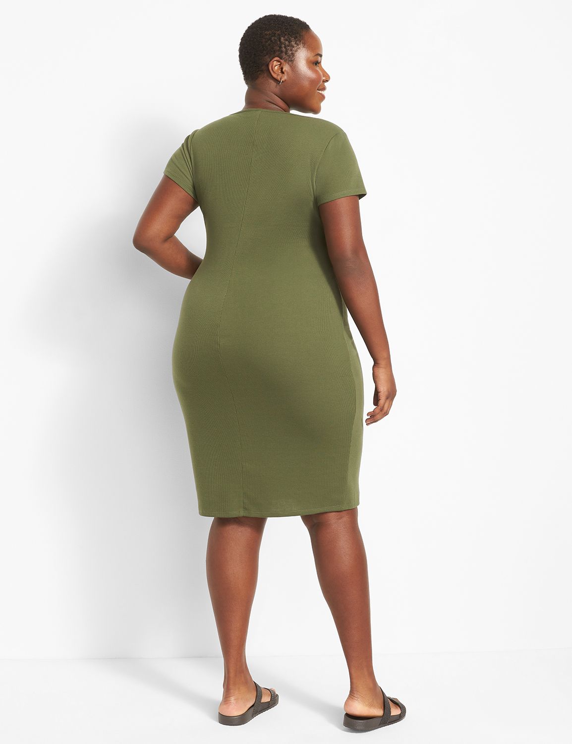 Short Sleeve V Neck Rib Dress 11262