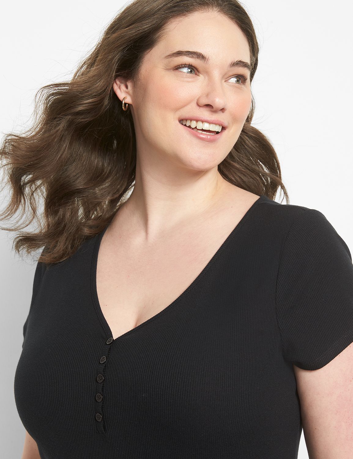 Short-Sleeve V-Neck Ribbed Dress