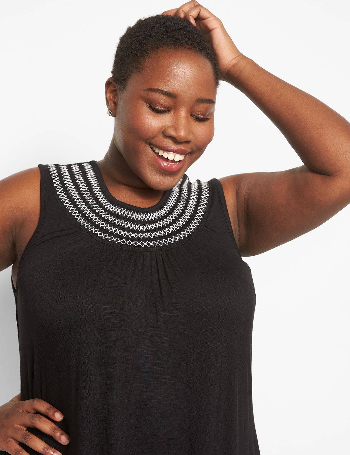 Sleeveless Smocked-Neck Swing Dress