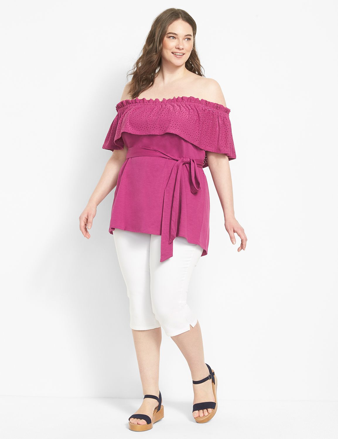 Off The Shoulder Ruffle Tunic With