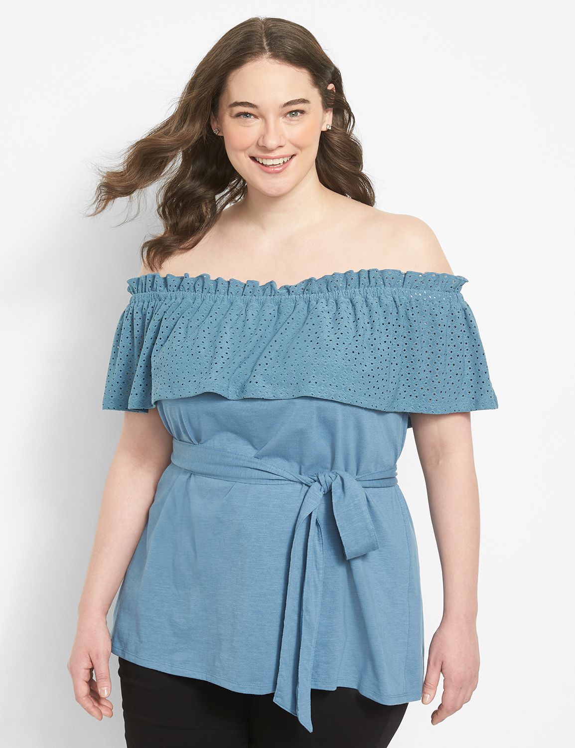 Off The Shoulder Ruffle Tunic With