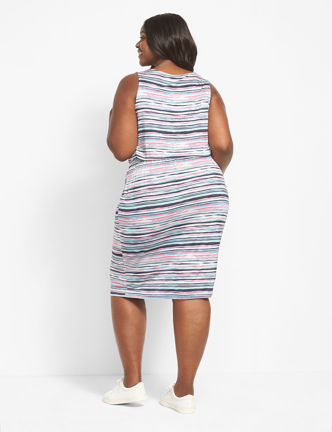 Sleeveless Elastic-Waist Midi Dress