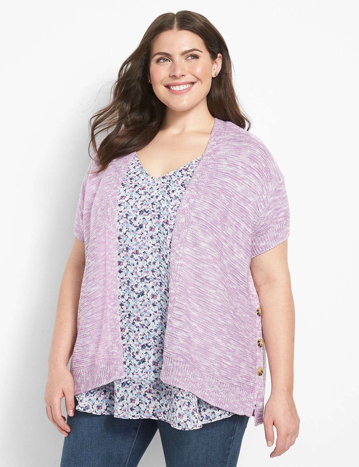 Short Sleeve Side Slit Open Front O