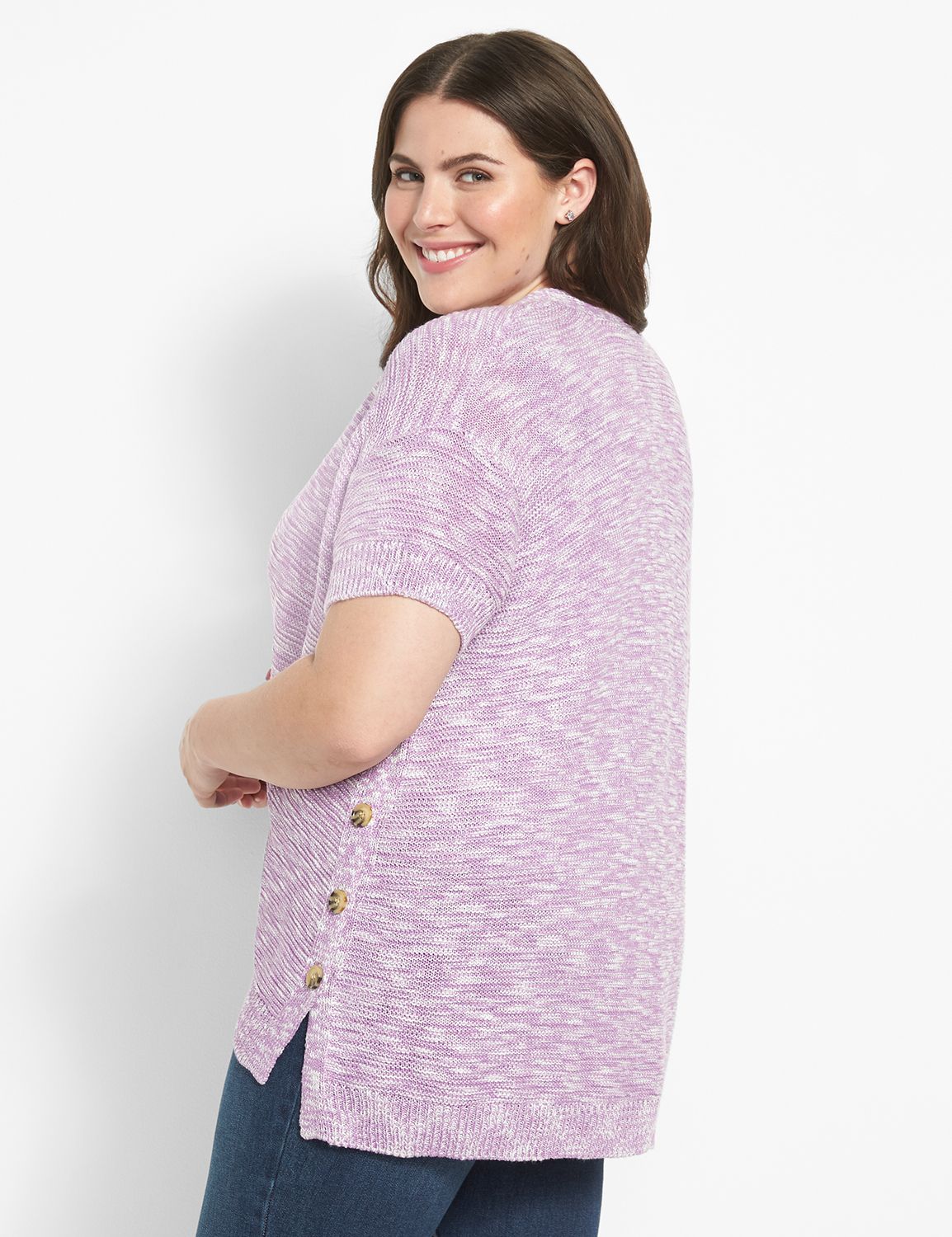 Short Sleeve Side Slit Open Front O | LaneBryant