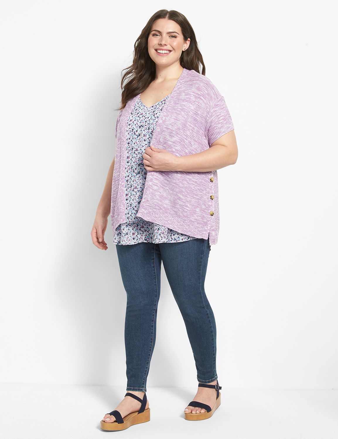 Short Sleeve Side Slit Open Front O