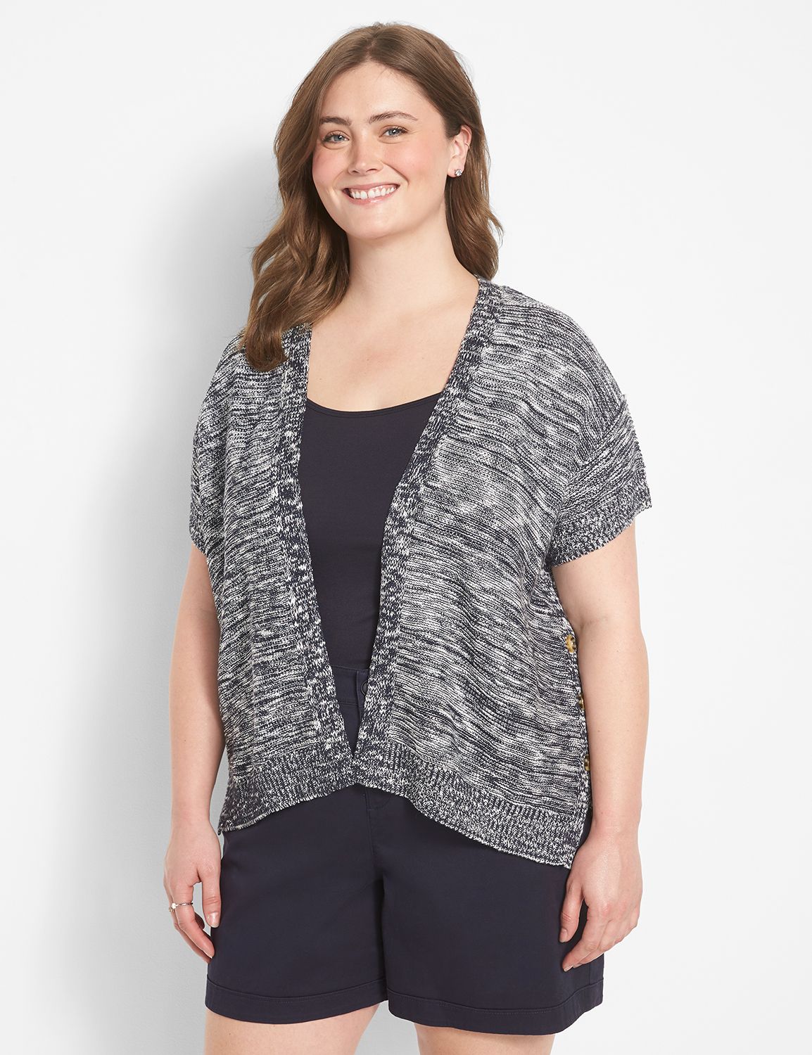 Classic Short-Sleeve Open-Front Sweater