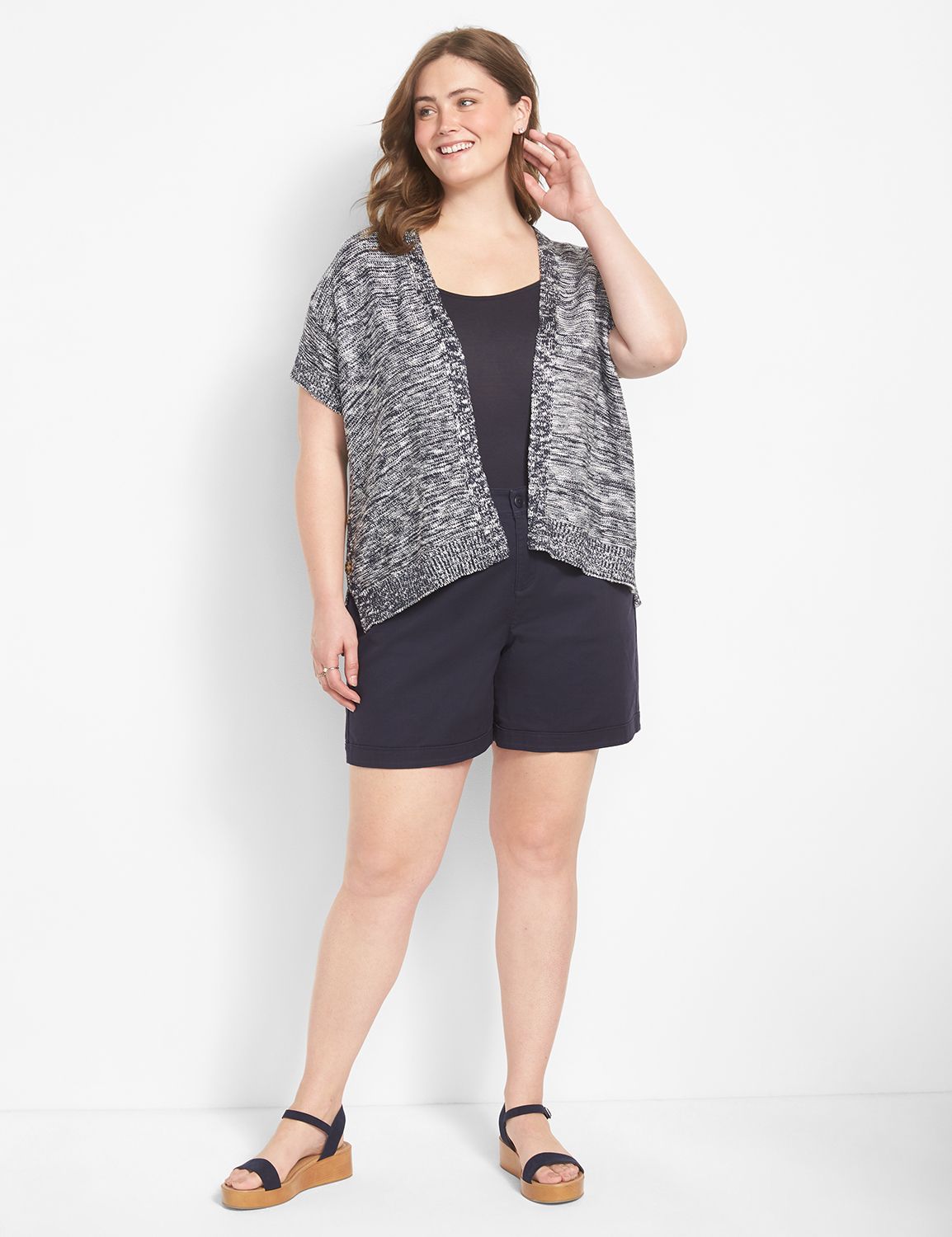 Classic Short-Sleeve Open-Front Sweater