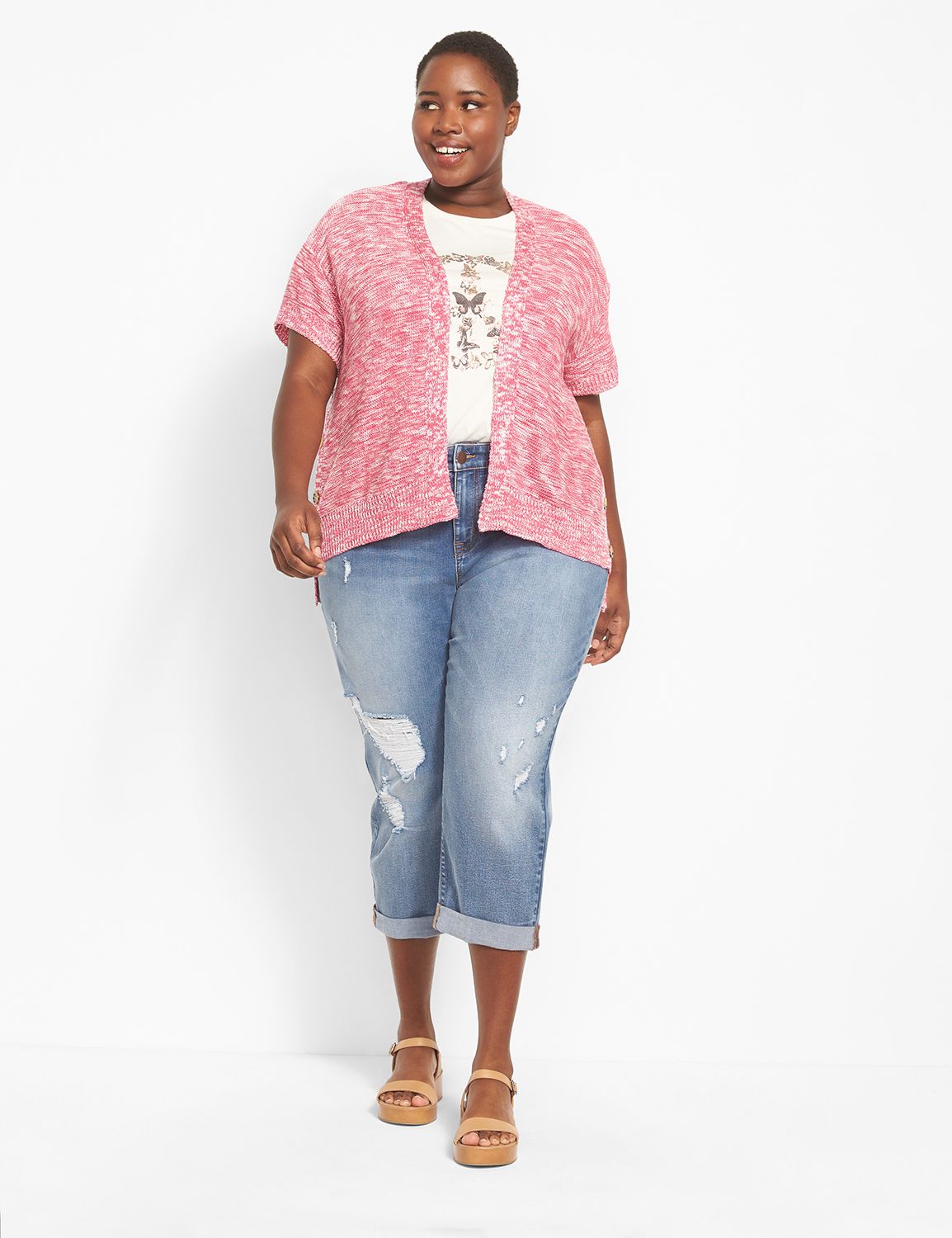 Short Sleeve Side Slit Open Front O