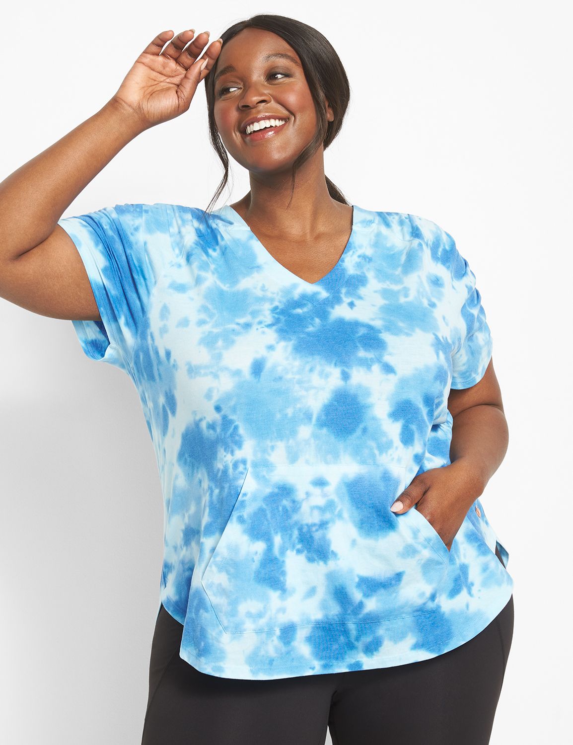 LIVI Hooded Ruched-Shoulder Tunic