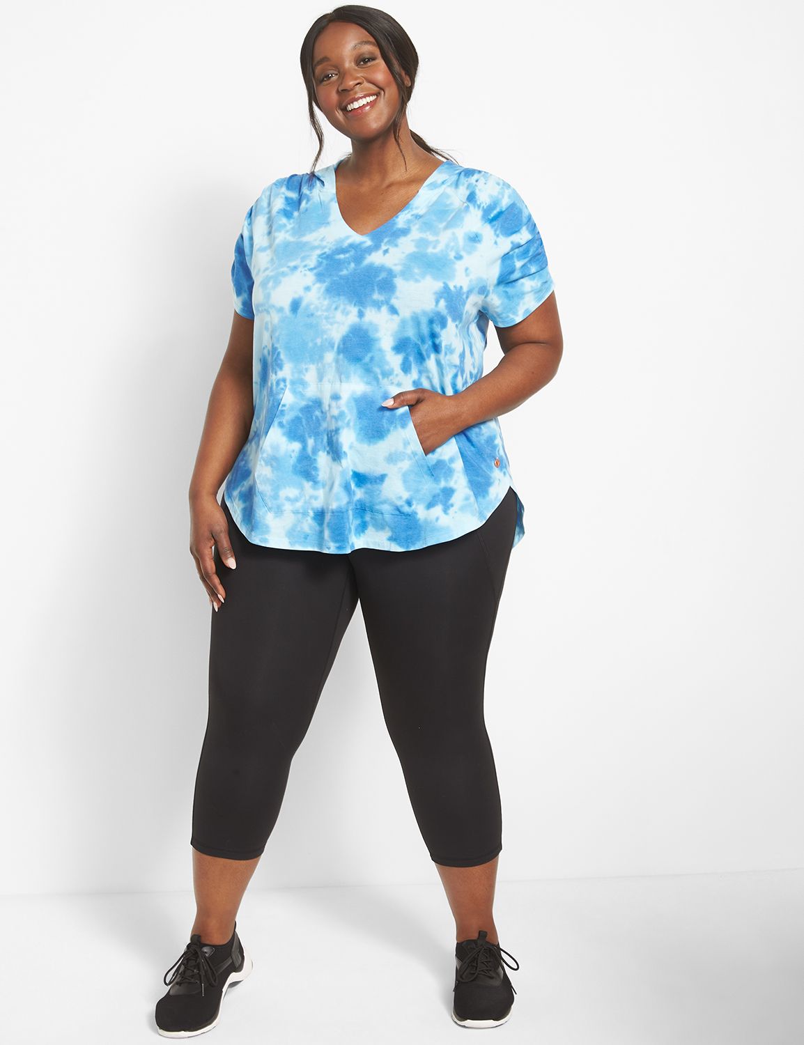 LIVI Hooded Ruched-Shoulder Tunic