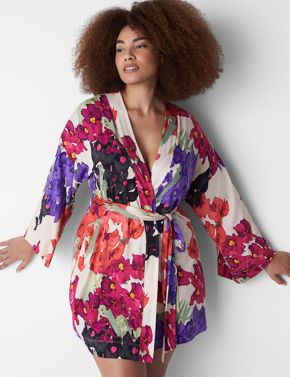 Floral Print Micro Robe 1118621 | LaneBryant