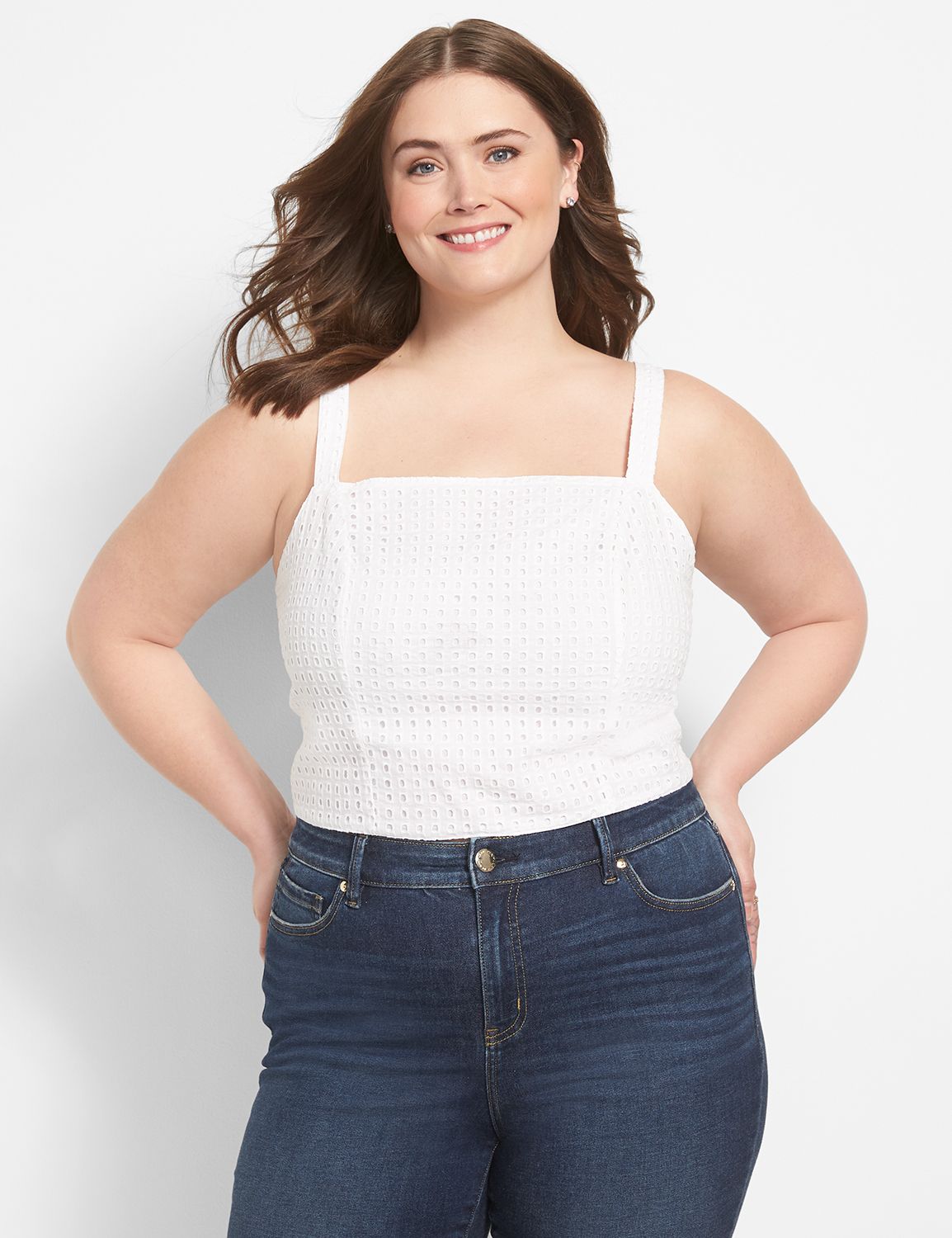 Sleeveless Bodice Eyelet Crop Top L