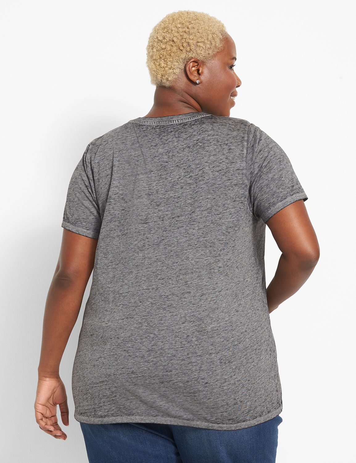 SS V-Neck Straight Hem Tee Graphic