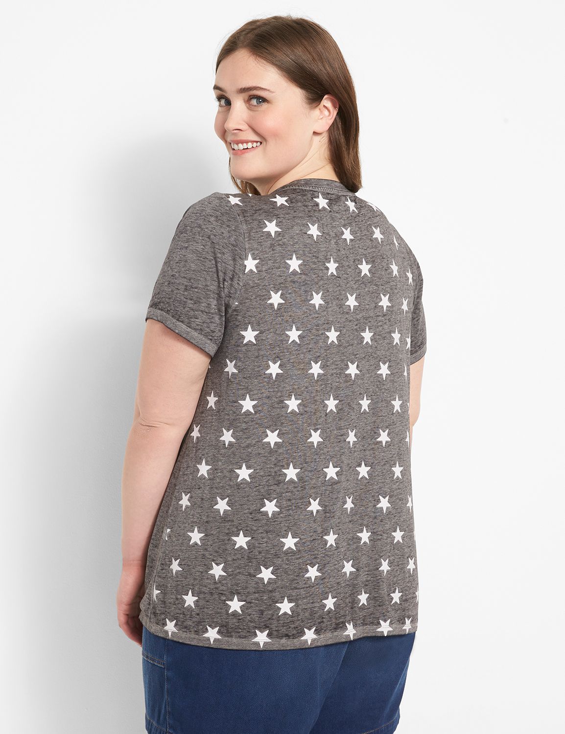 SS V-Neck Straight Hem Tee Graphic