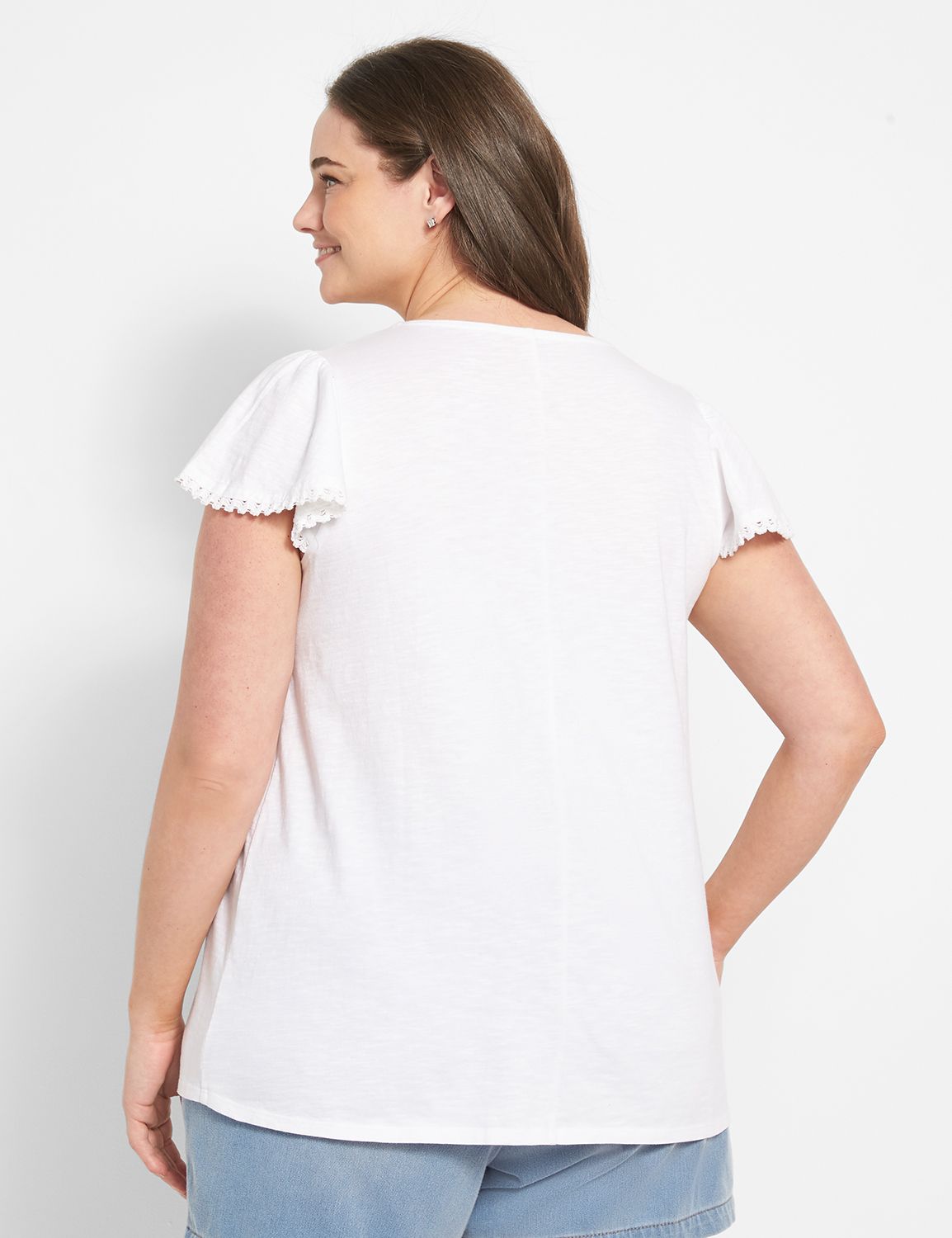 Cap Flutter Sleeve Square Neck Embr