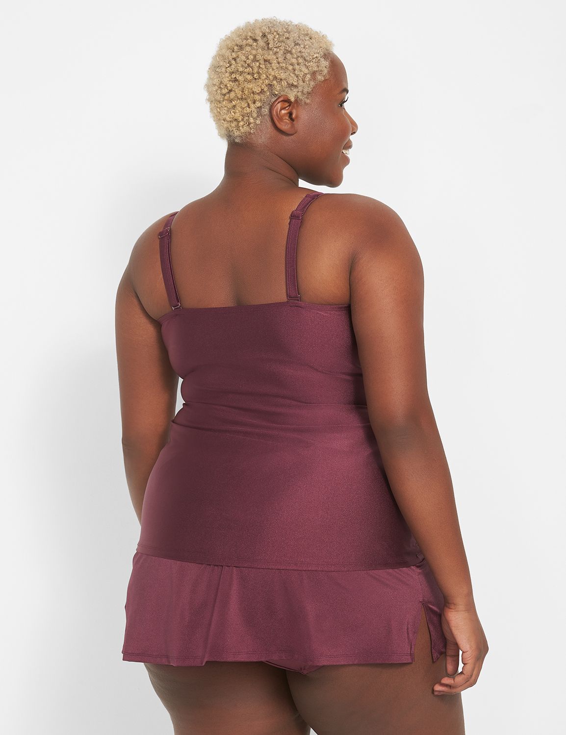 Plus Size | No-Wire Fitted Ruched Shimmer Swim Tankini Top | LaneBryant