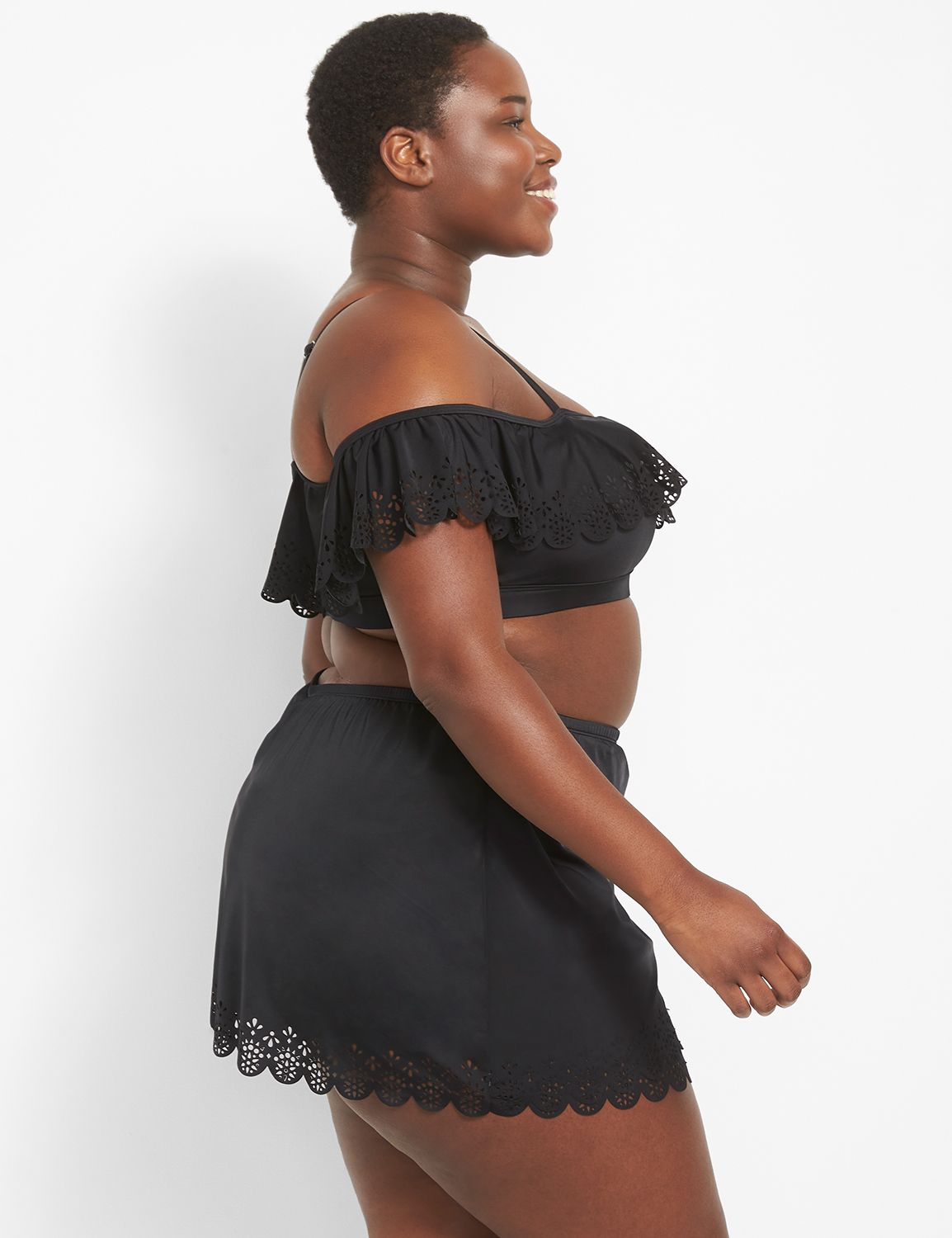 Plus Size | No-Wire Laser Cut Ruffle Swim Bikini Top | LaneBryant