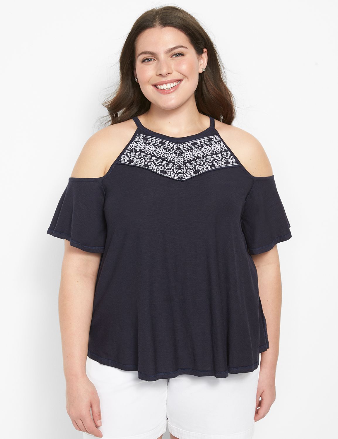 Short Flutter Sleeve Cold Shoulder