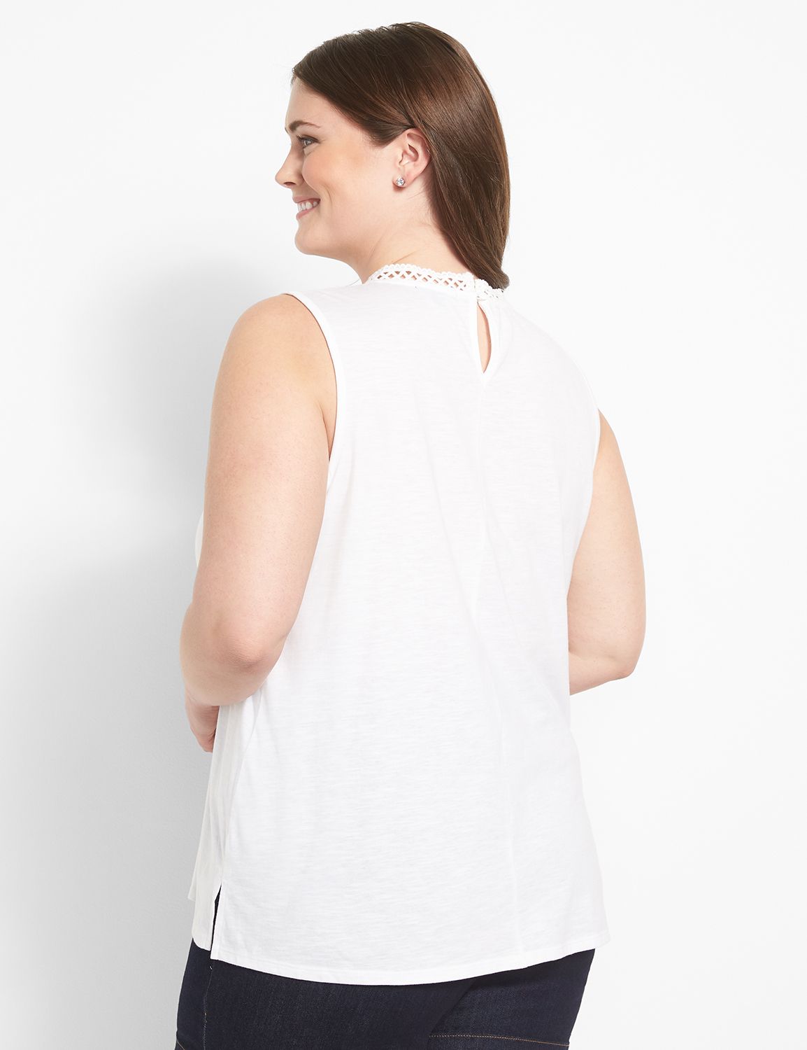 Sleeveless Mock Neck Lace Yoke Tank Lanebryant