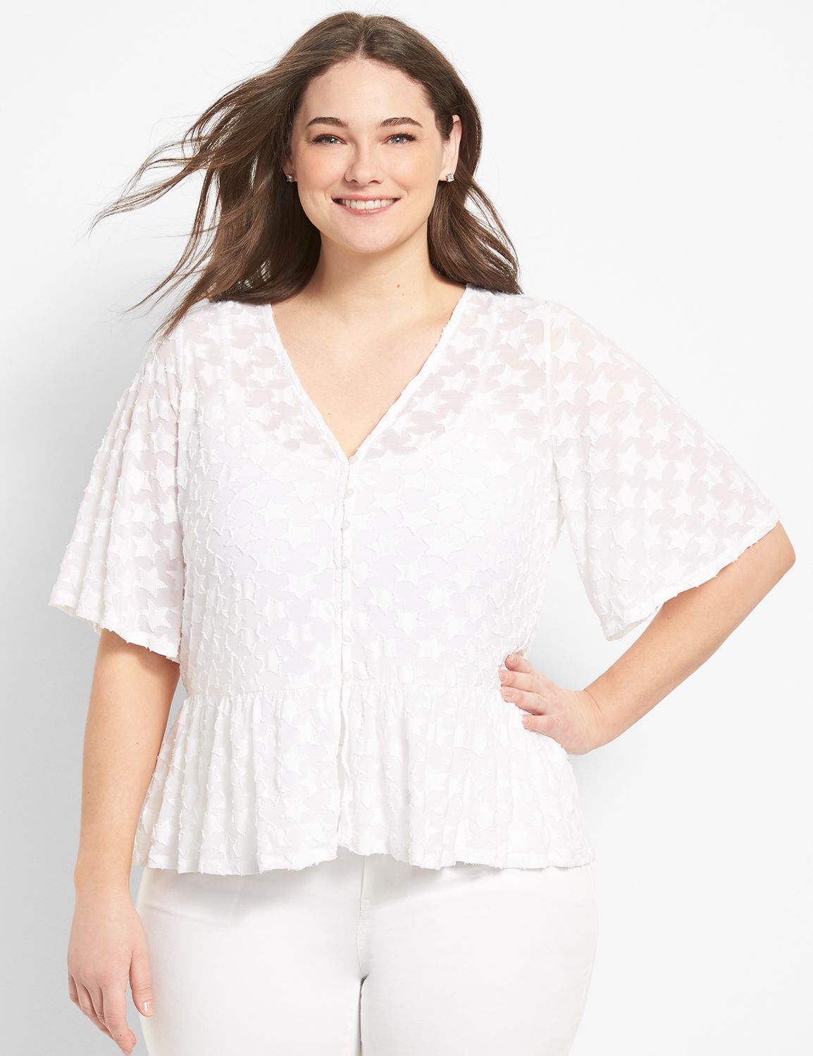 Short Flutter Sleeve Button Front P