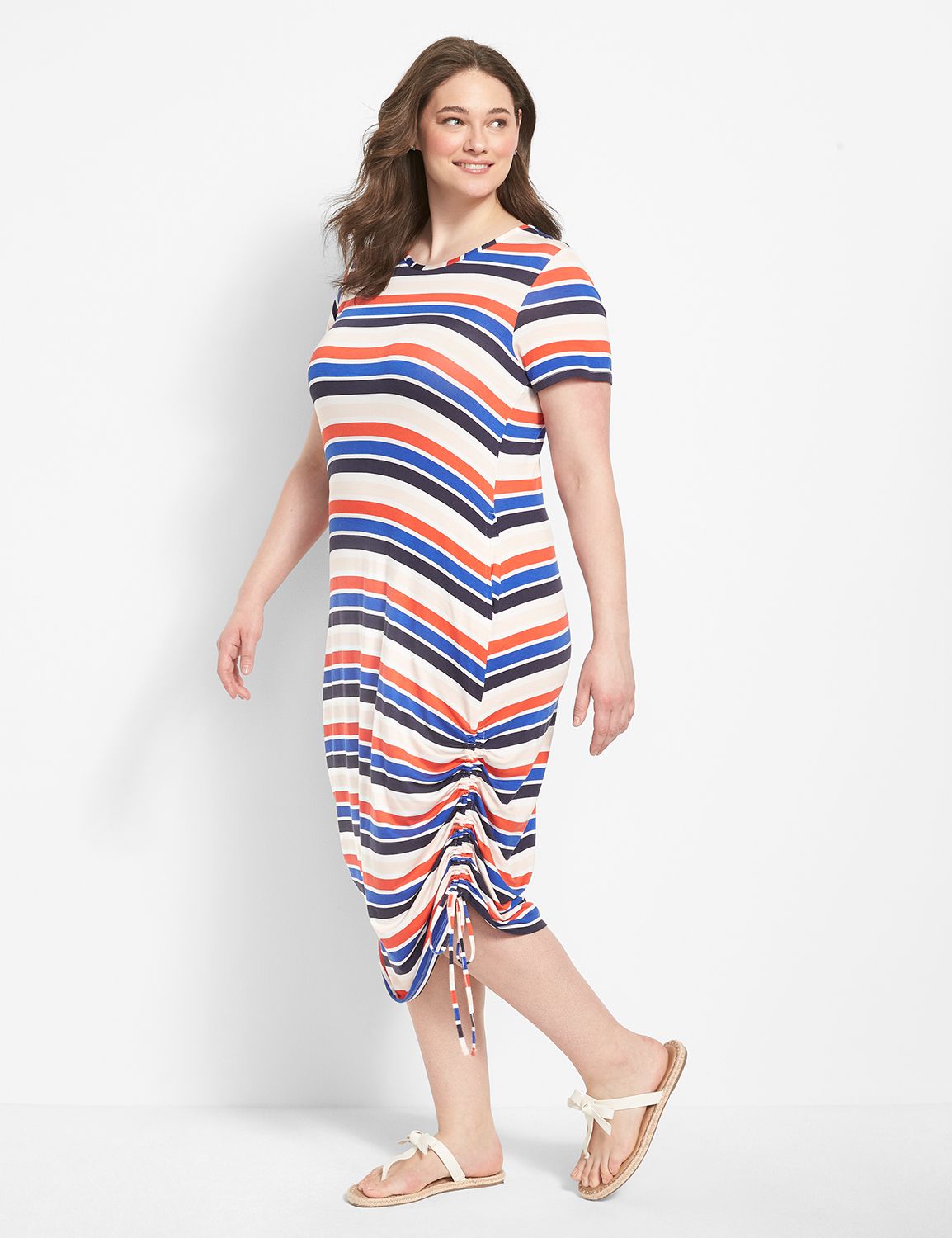 Short-Sleeve Ruched Midi Dress