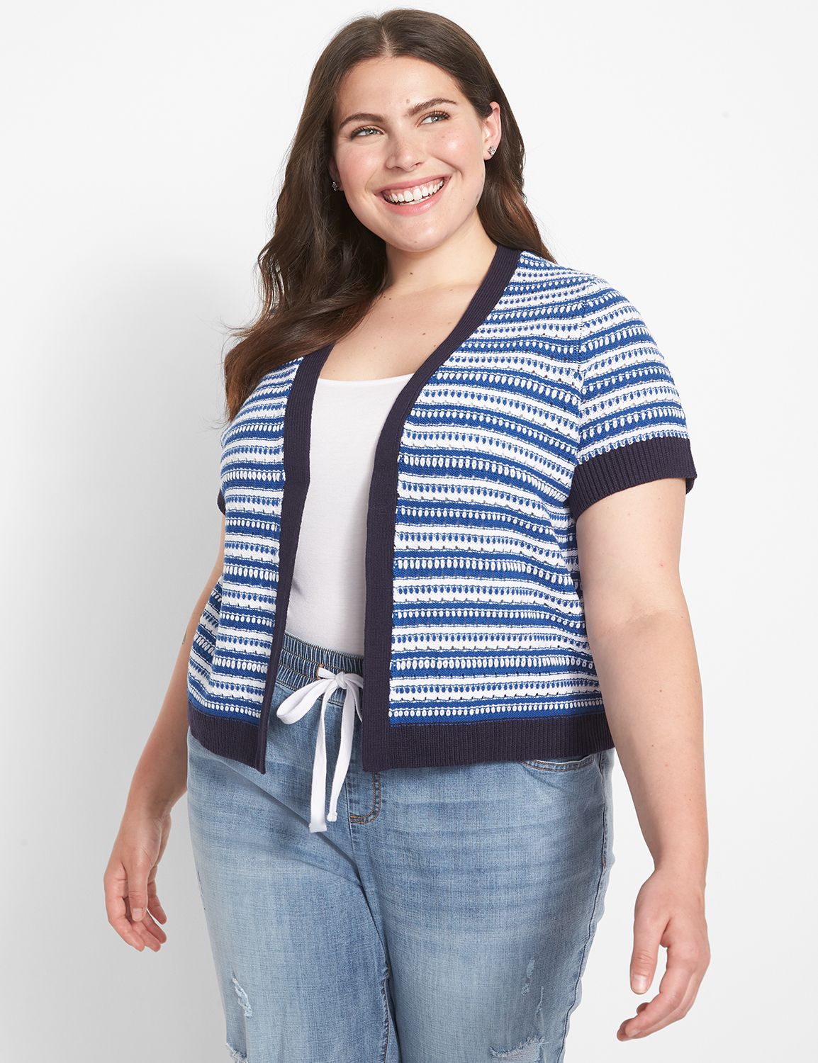 Short Sleeve Open Stitch Open Front