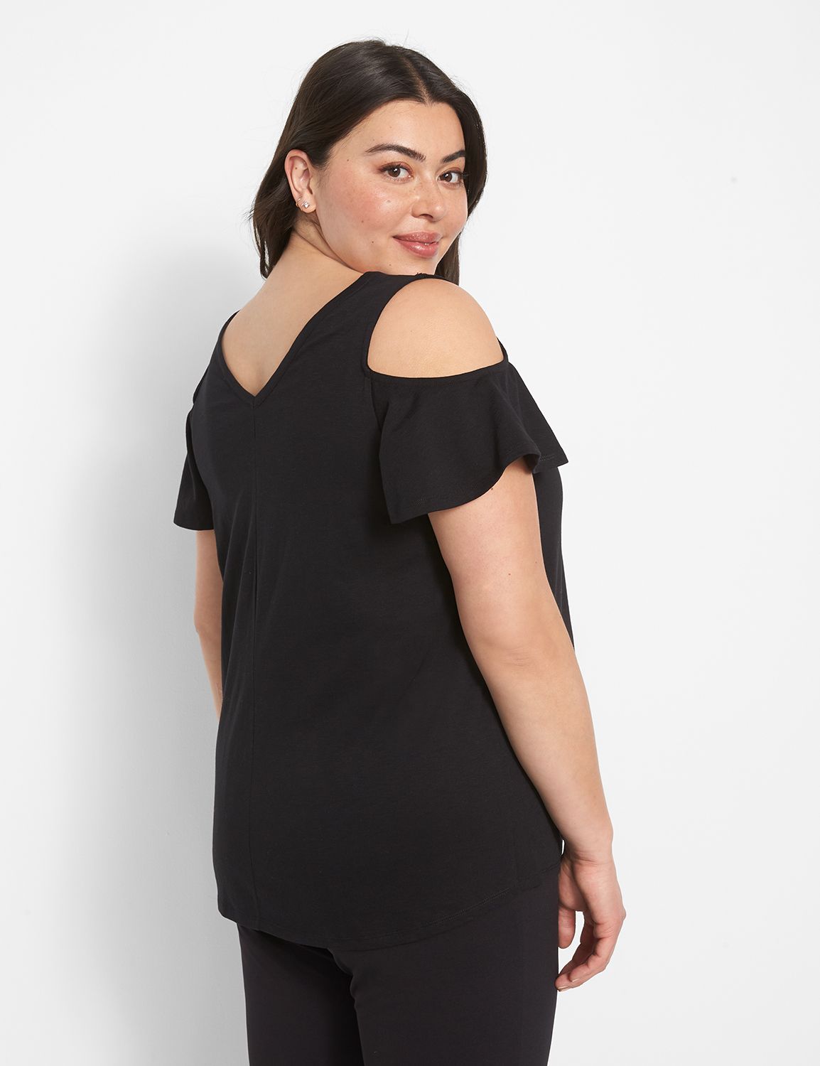 Short Flutter Sleeve Cold Shoulder