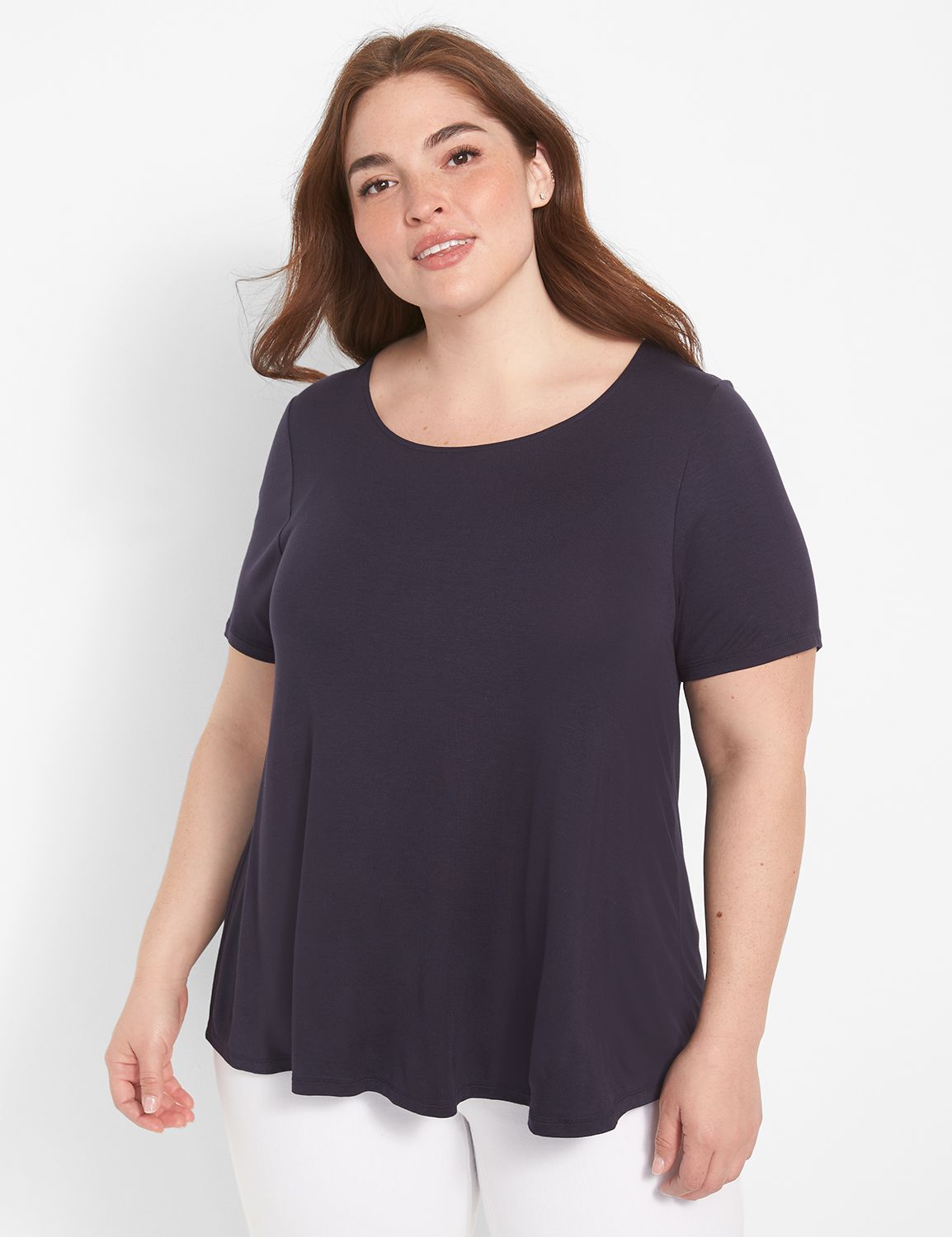 Short Sleeve Open Crew Neck Swing T