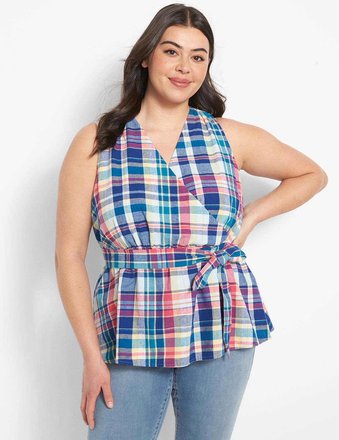 Sleeveless Surplice Halter Top with