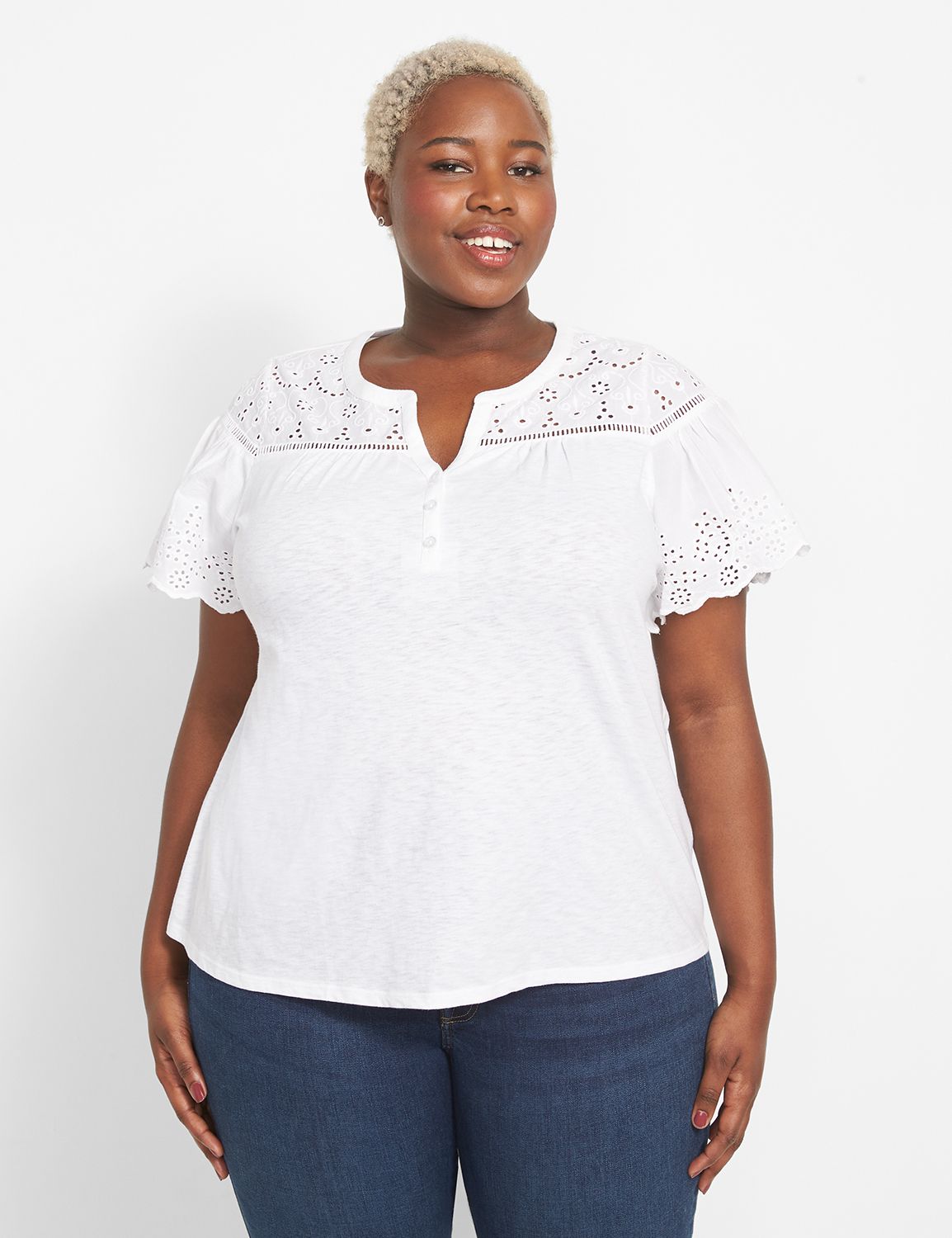 Short Flutter Sleeve Henley Knit To