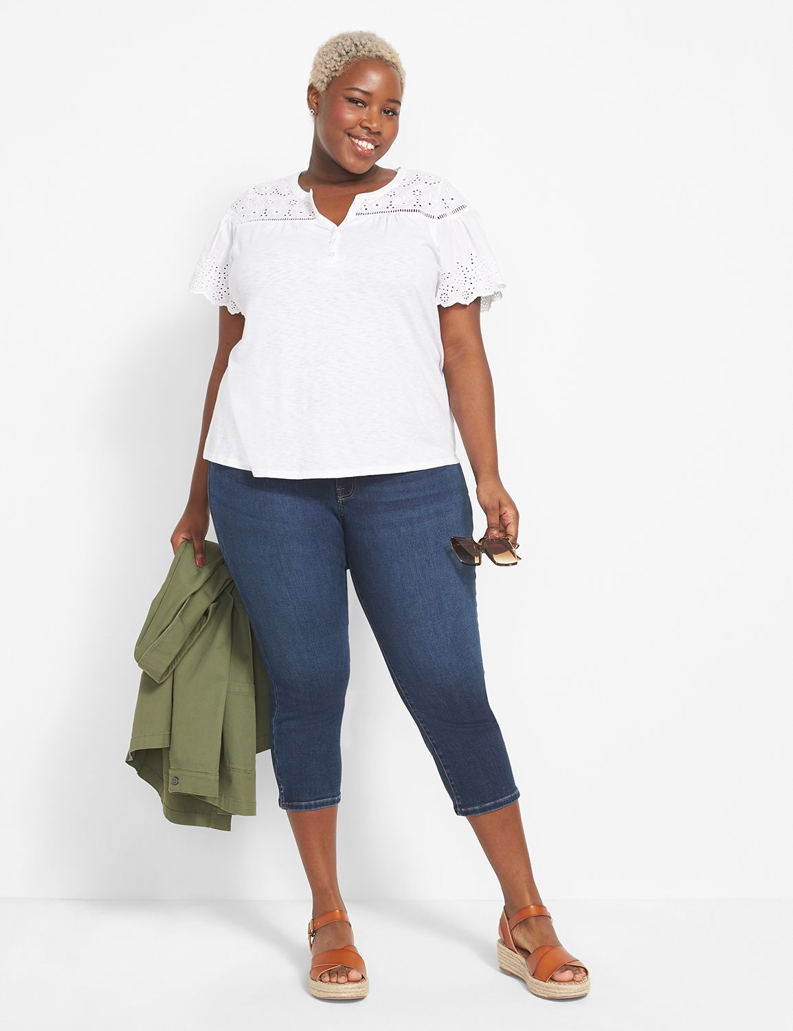 Short Flutter Sleeve Henley Knit To