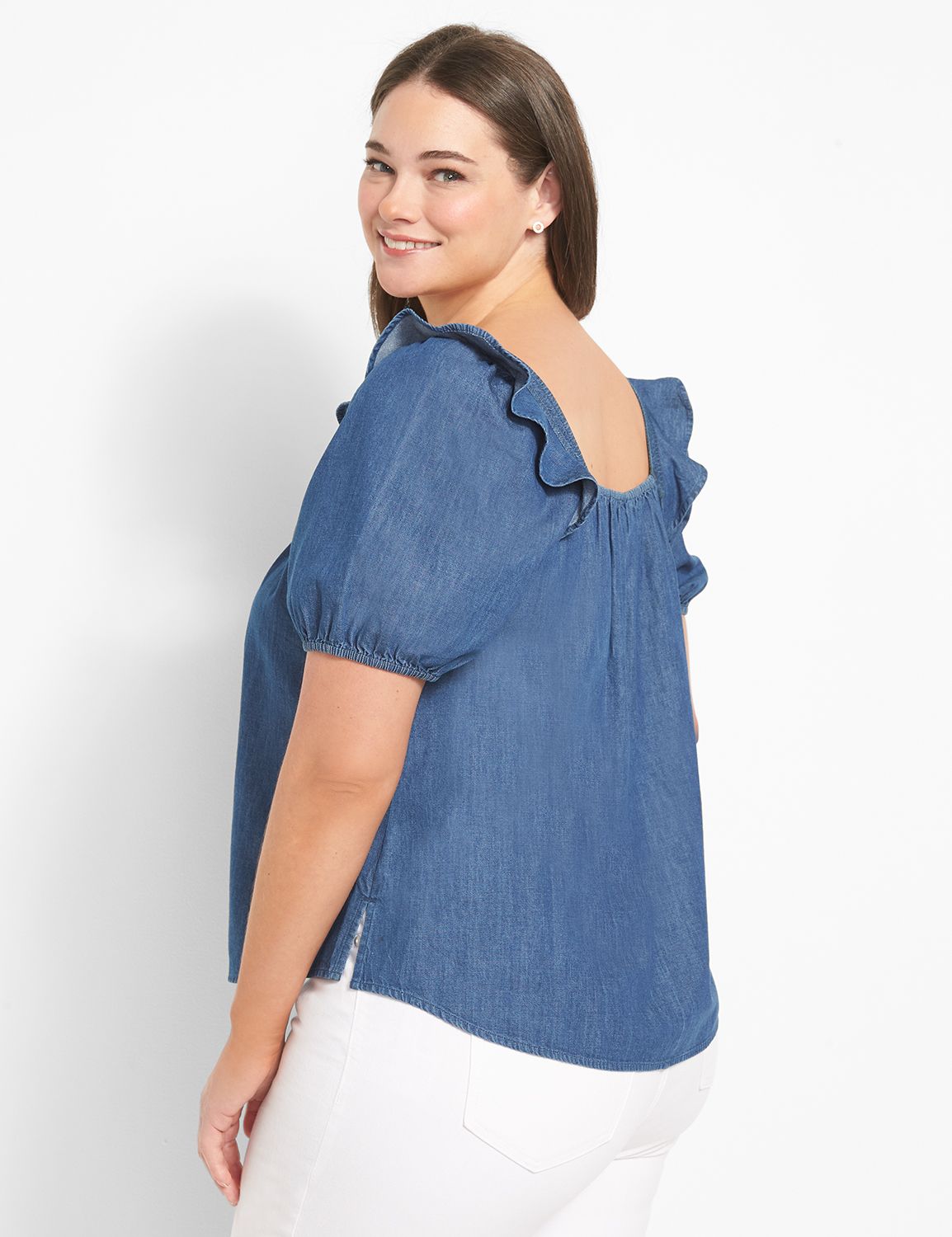 Classic Square-Neck Top With Ruffles