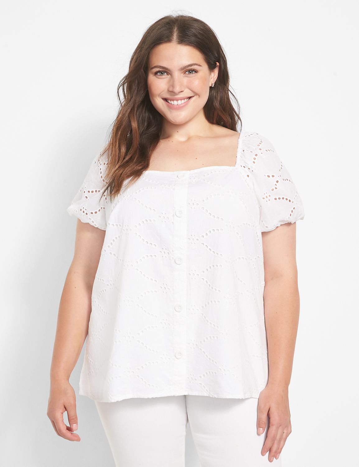 Short Sleeve Square Neck Button Dow