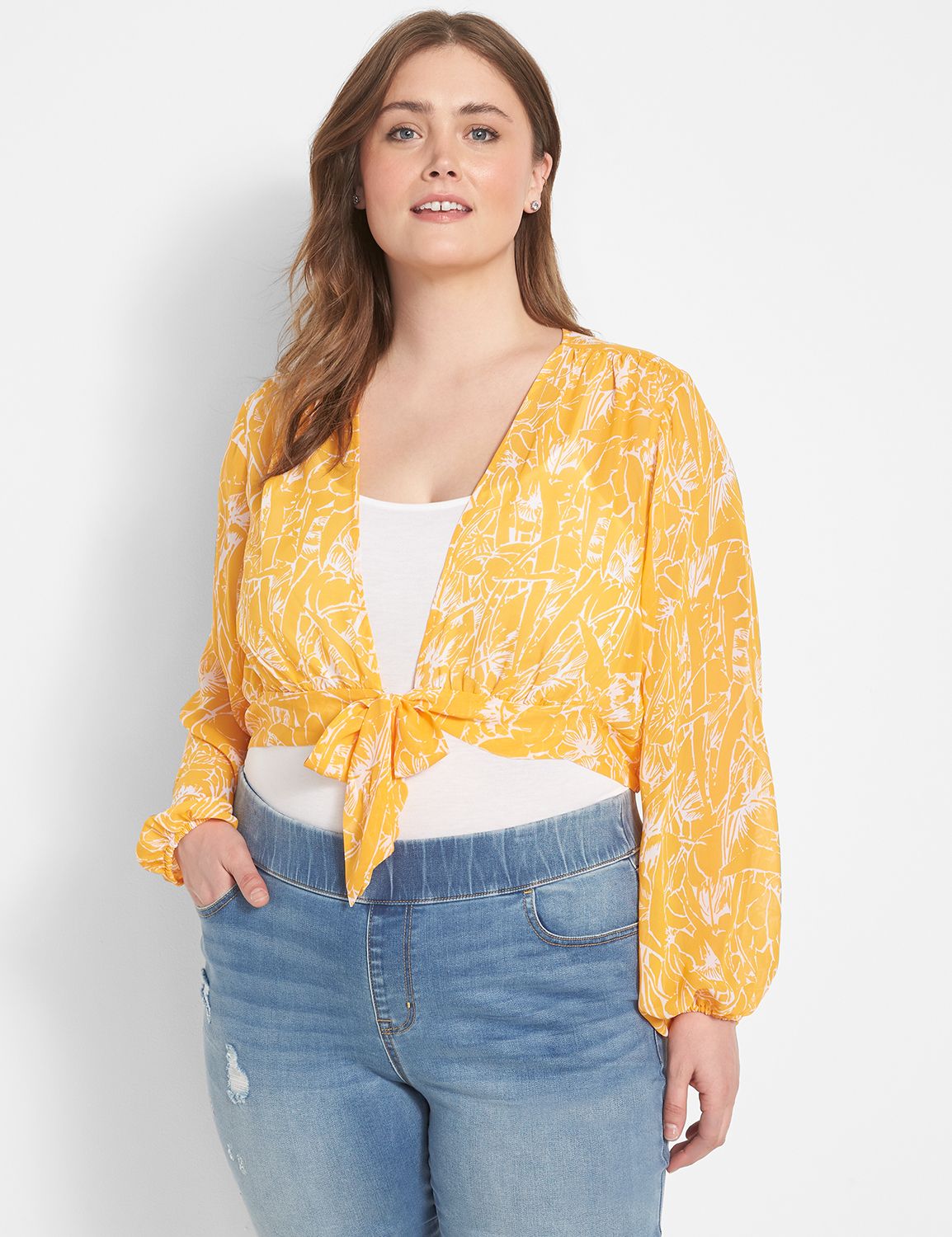 Classic Cropped Tie-Front Overpiece - Floral Print