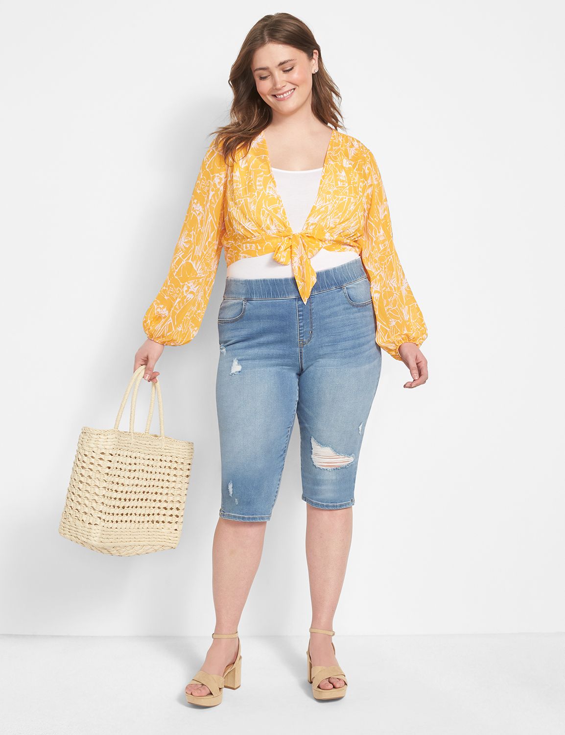 Classic Cropped Tie-Front Overpiece - Floral Print